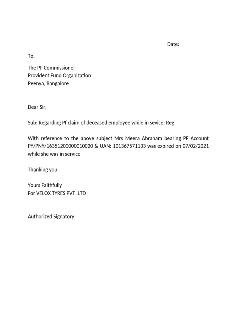 PF Claim for Deceased Employee | PDF | Law
