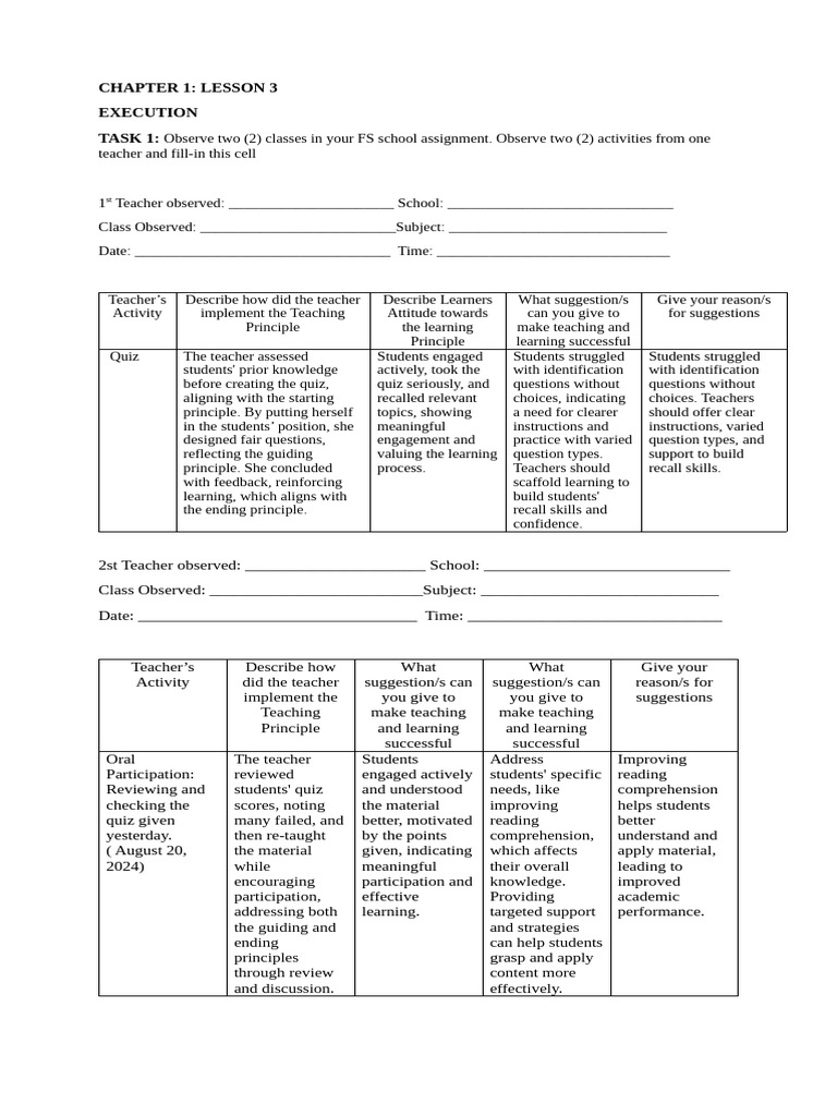 Chapter 1 Fs 1 Lesson All | PDF | Learning | Teachers