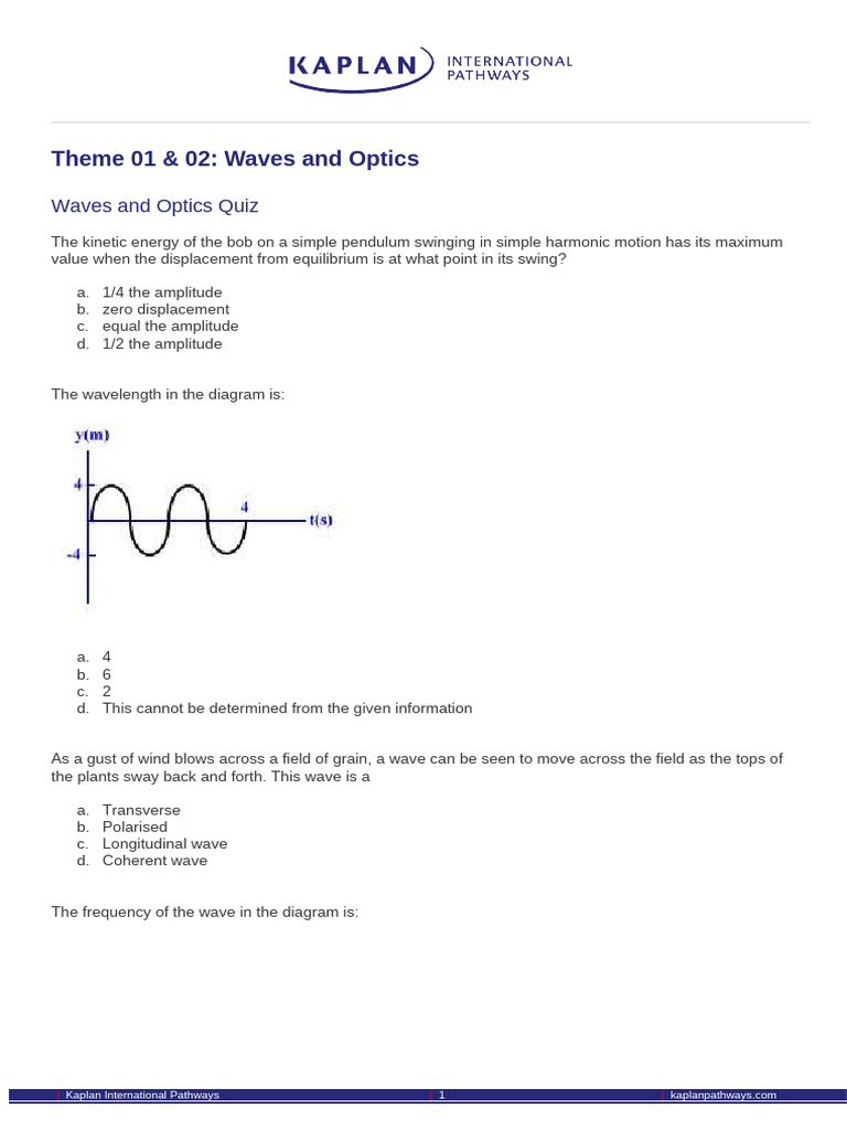 Waves and Optics Quiz Questions | PDF | Waves | Optics