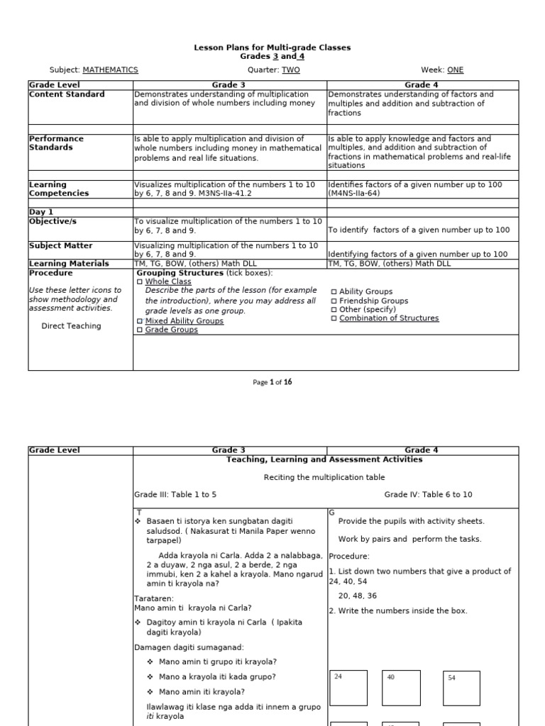 MATH-DLP-GR34-Q2-W1 | PDF | Multiplication | Arithmetic
