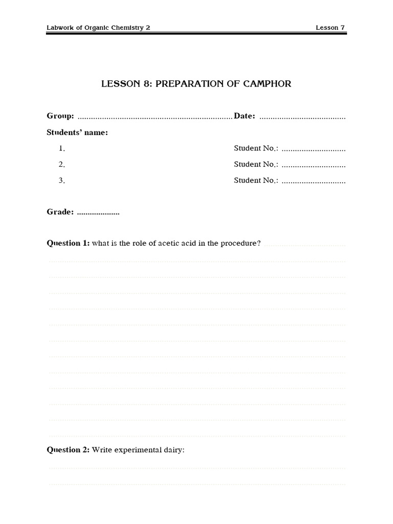 Camphor Preparation Lab Report | PDF | Science & Mathematics