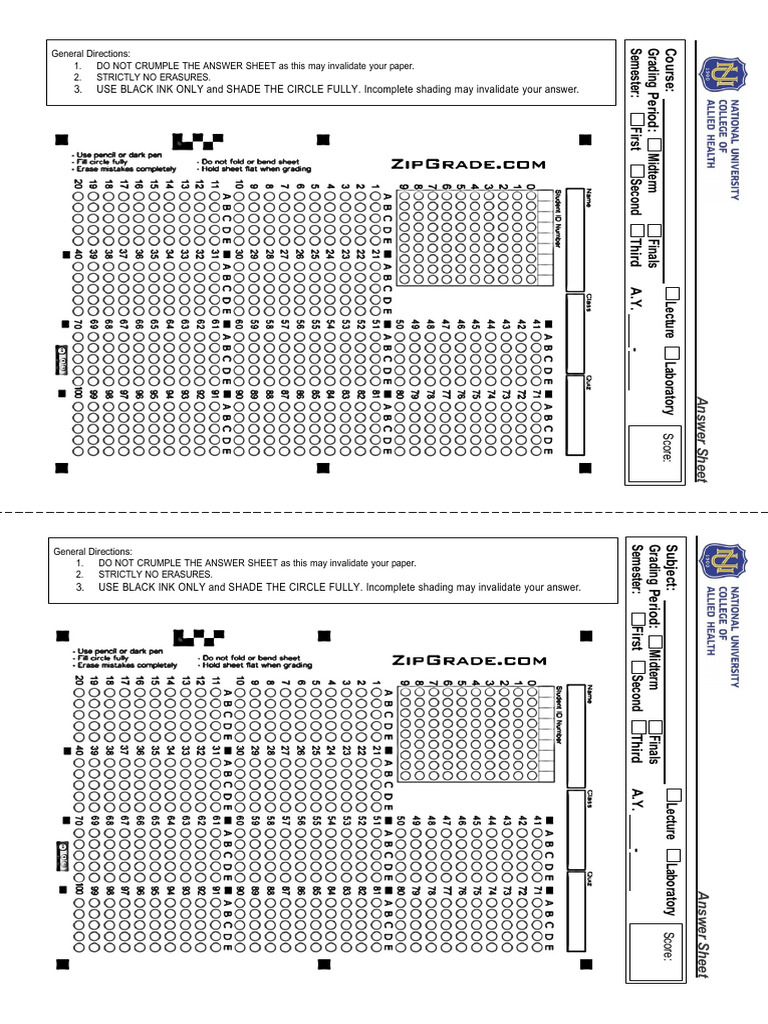Exam Answer Sheet Instructions | PDF