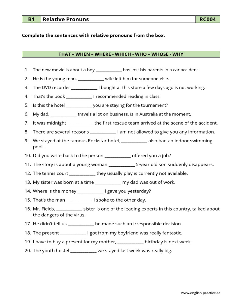 Relative Pronouns Exercises | PDF