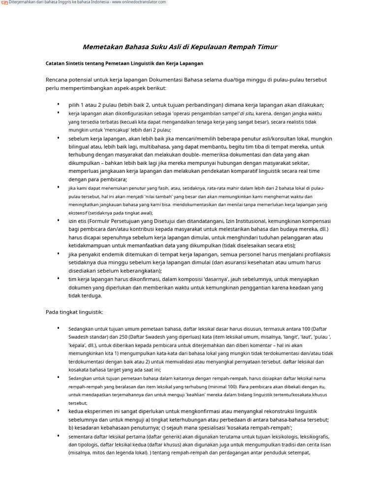Synthetic Notes of Linguistic Mapping and Fieldwork (1) .En - Id | PDF ...