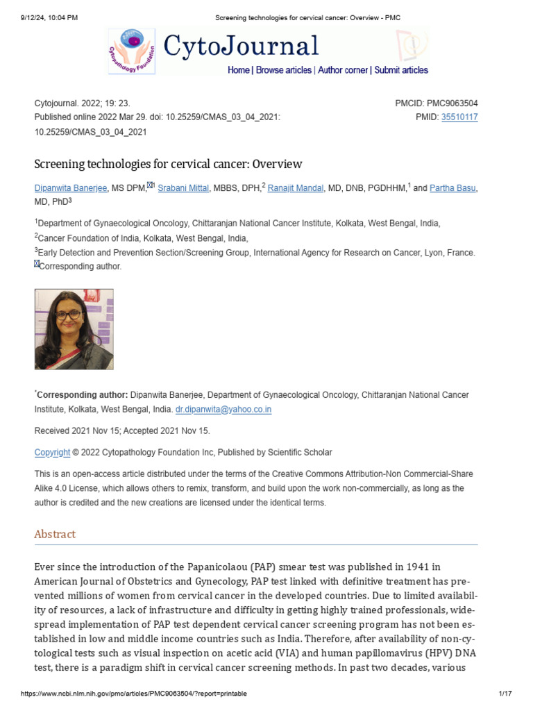 Screening technologies for cervical cancer_ Overview - PMC | PDF ... Screening technologies for cervical cancer_ Overview - PMC | PDF ...