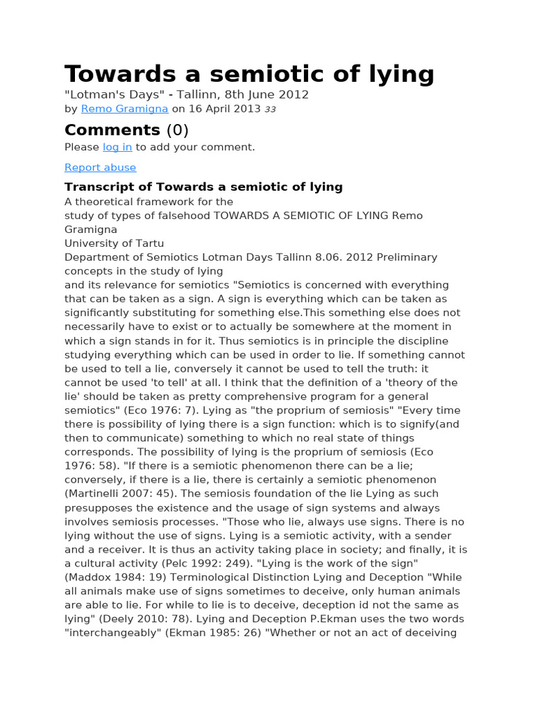 Towards A Semiotic of Lying | PDF | Lie | Deception