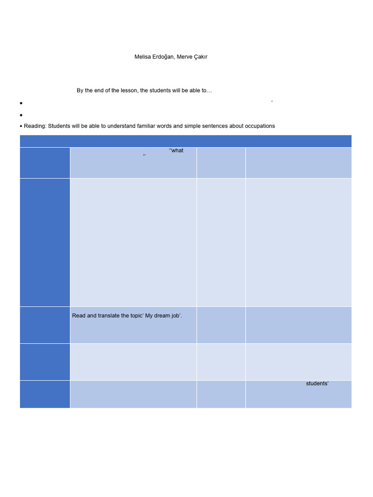 Lesson Plan Midterm Task (Sibel Duman, Togzhan Shamshyrak) | PDF | Reading Comprehension ...