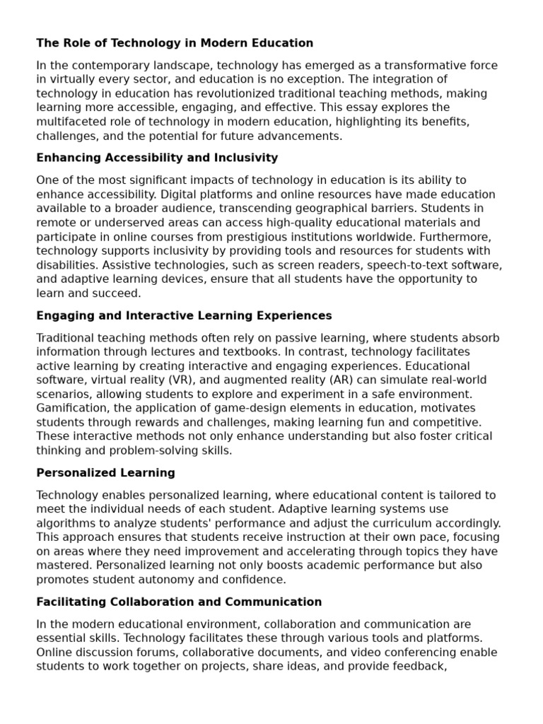 The Role of Technology in Modern Education | PDF | Learning | Human ...