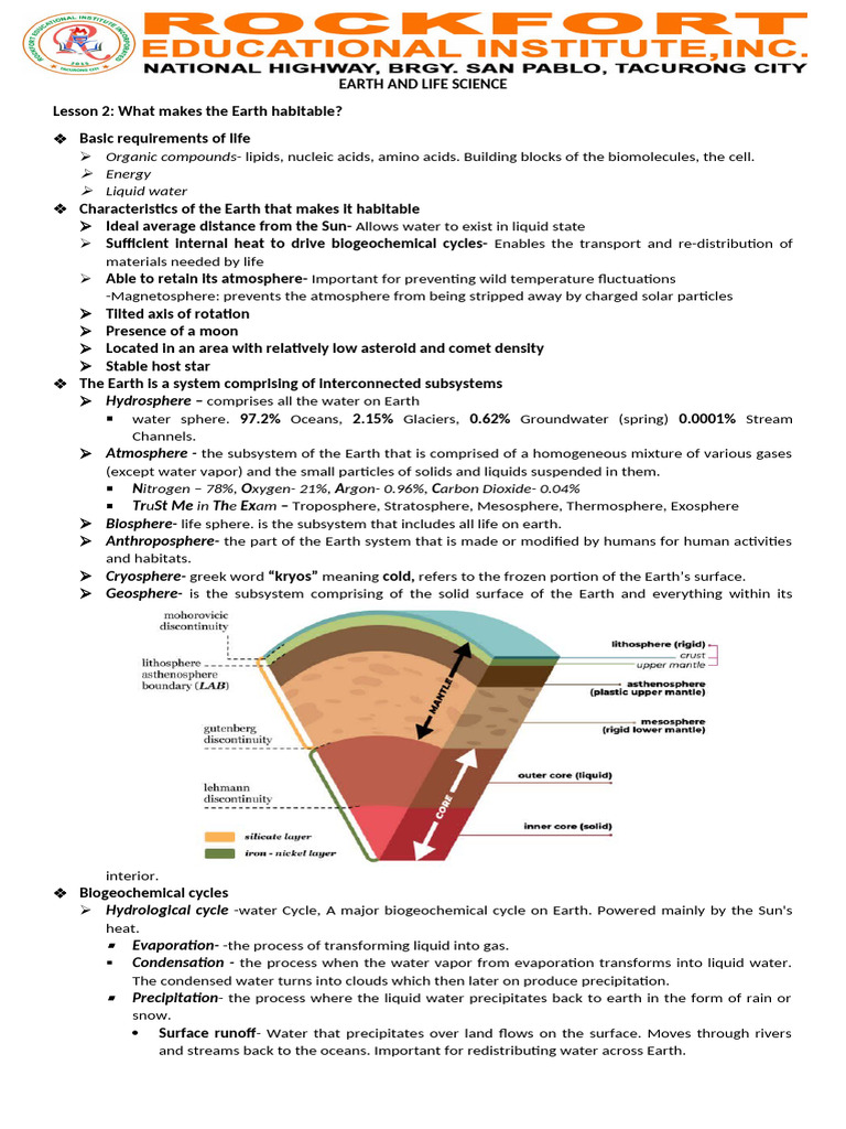 EARTH-AND-LIFE-SCIENCE-fact-sheet | PDF | Rock (Geology) | Earth