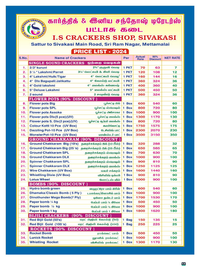 Iniya Santhosh Crackers | PDF