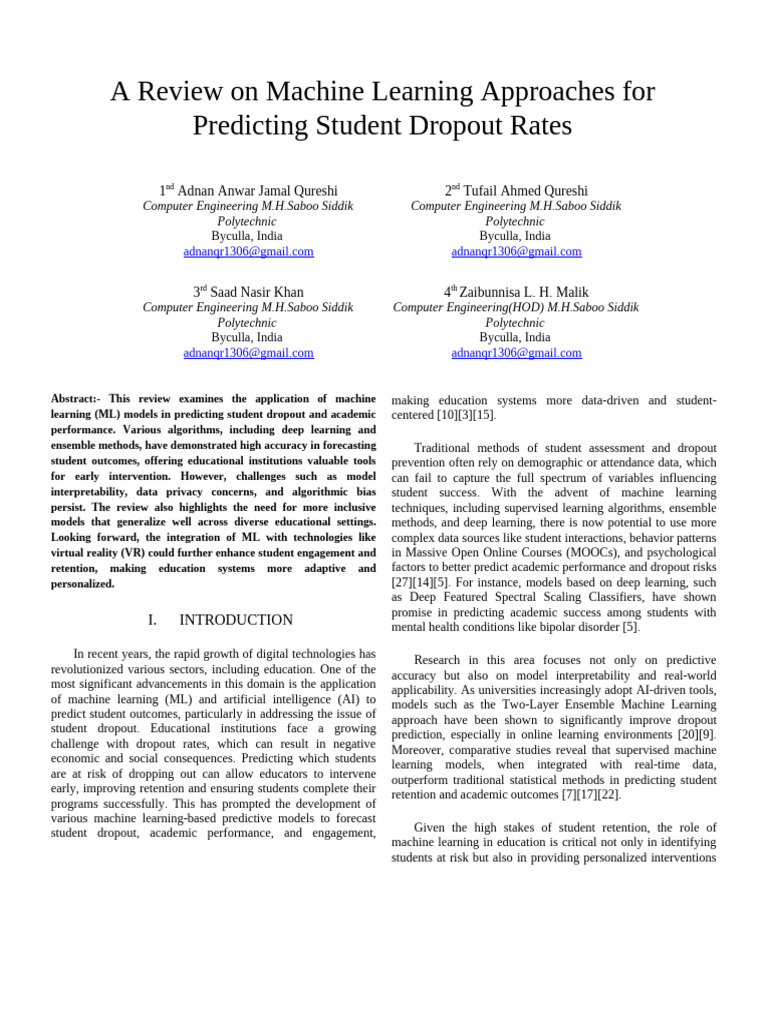 Review Paper Student Dropout Rate Prediction GRP 16 | PDF | Machine Learning | Deep Learning
