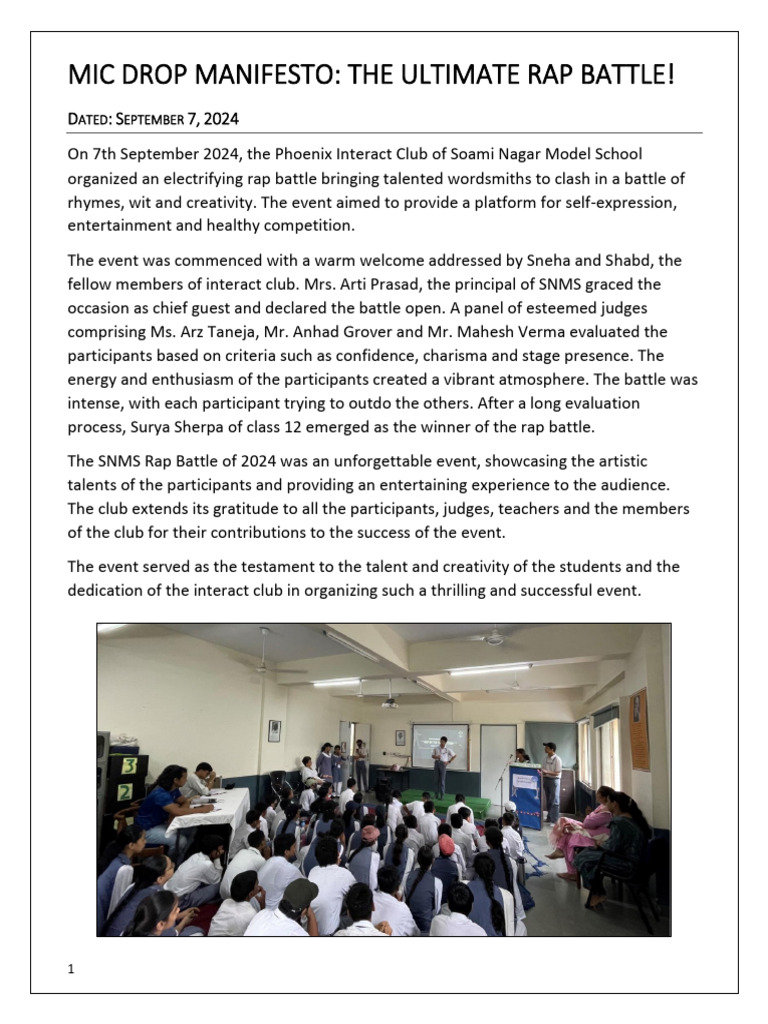 2024 SNMS Rap Battle Highlights | PDF | Sports & Recreation