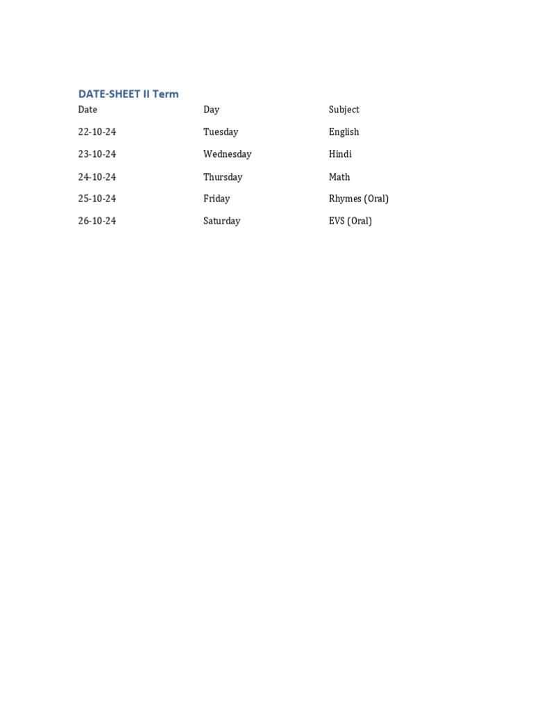 Date Sheet II Term | PDF