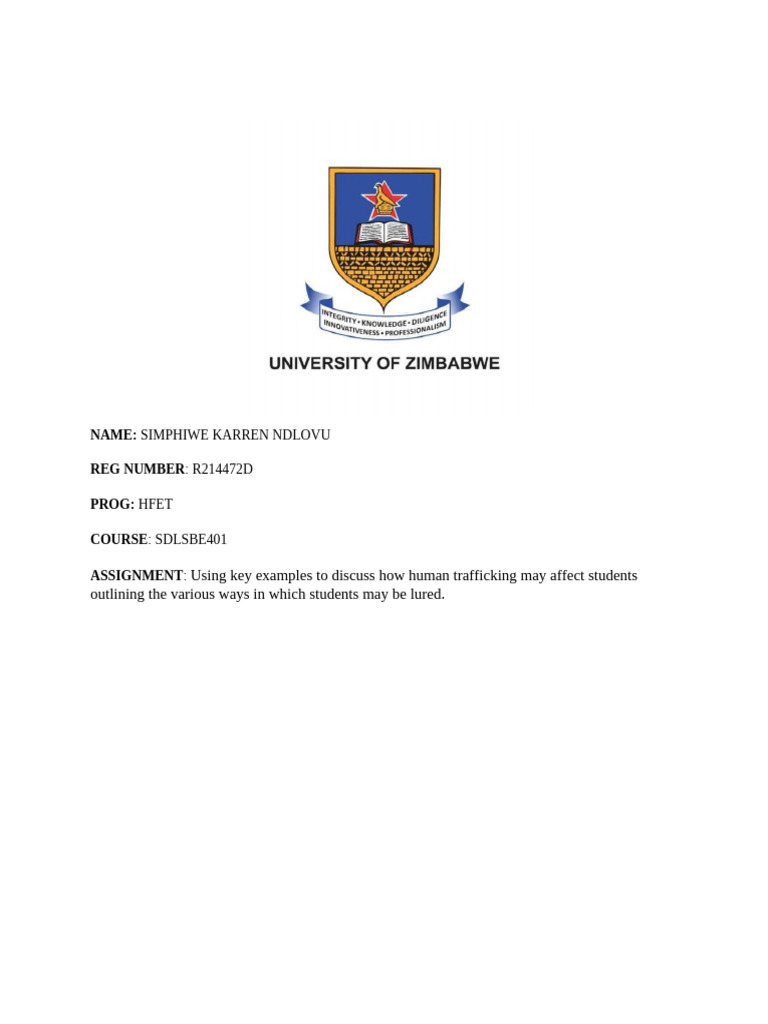 Simphiwe Karren Ndlovu R214472D Sdlsbe401 | PDF | Human Trafficking | Child Abuse