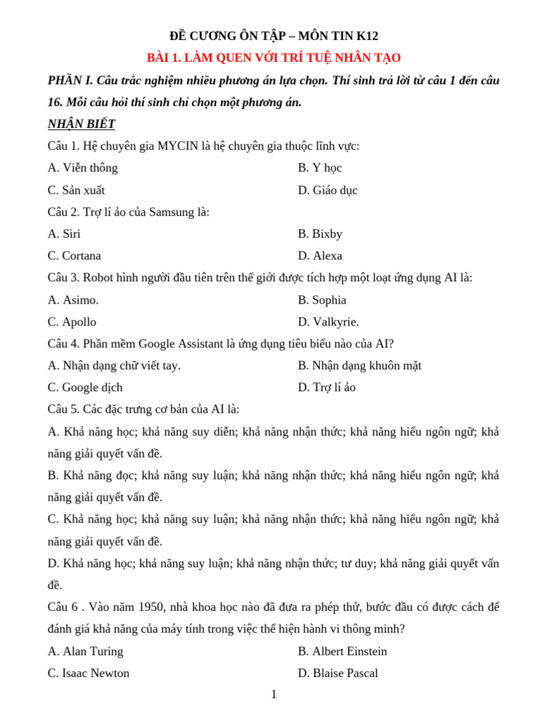 De Cuong Tin 12 HK1 | PDF