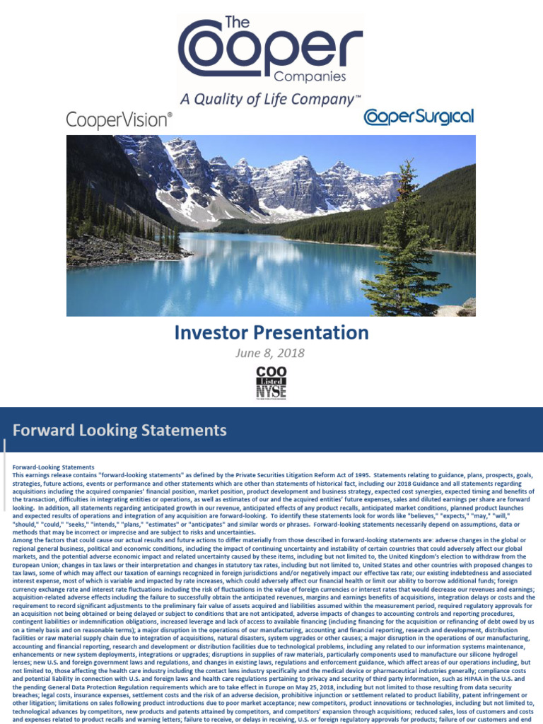 Coo - 2q18 Ir Presentation Final | PDF | Mergers And Acquisitions | Taxes
