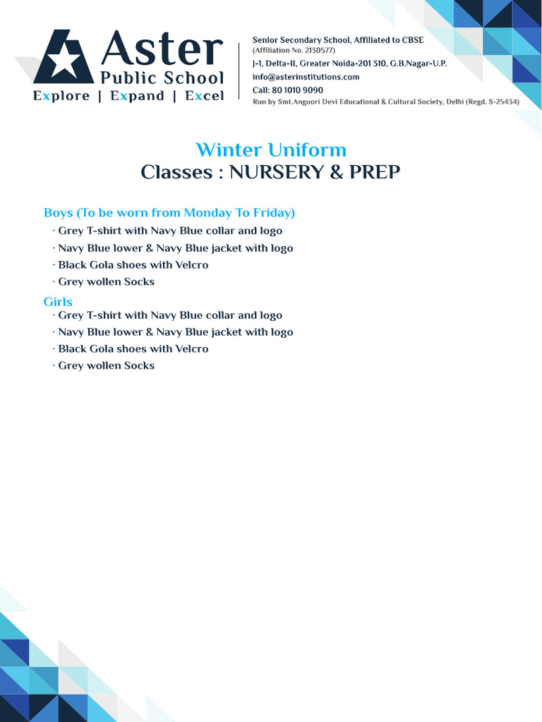 Aster Group of Institutes Uniforms 23-24-2 | PDF | Sweater | Sock