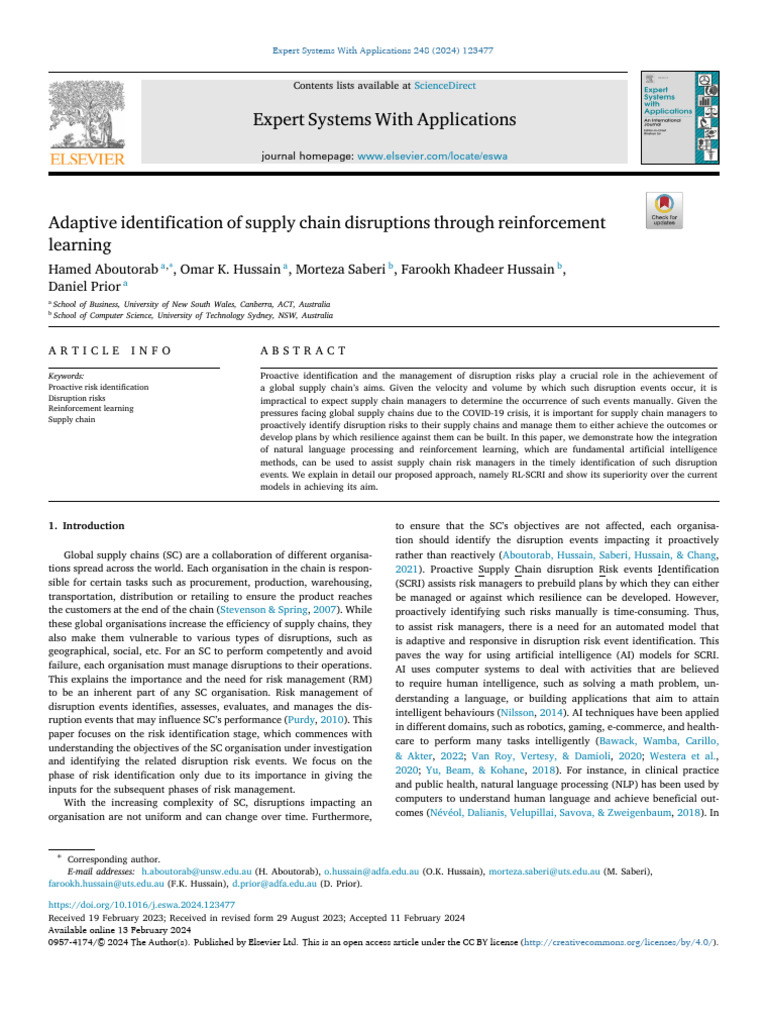 Adaptive identification of supply chain disruptions | PDF | Artificial Intelligence ...