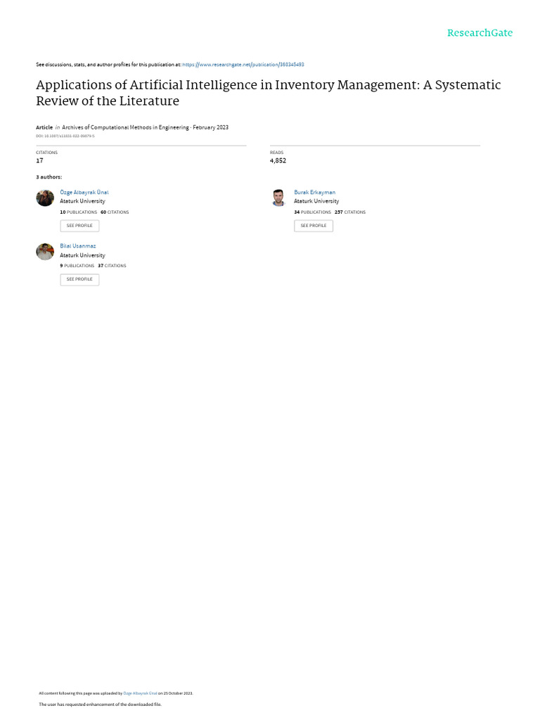 Applications of Artificial Intelligence in Inventory | PDF | Machine Learning | Forecasting