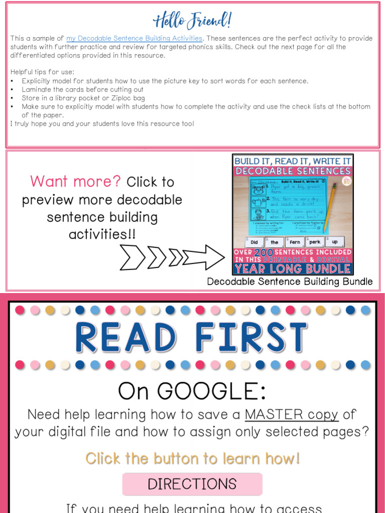 Decodable Sentence Activities MWB | PDF