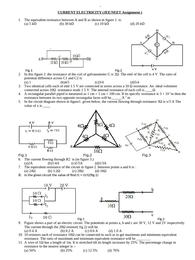 CURRENT ELECTRICITY JEE NEET Assignment24 | PDF | Electrical Resistance And Conductance | Voltage