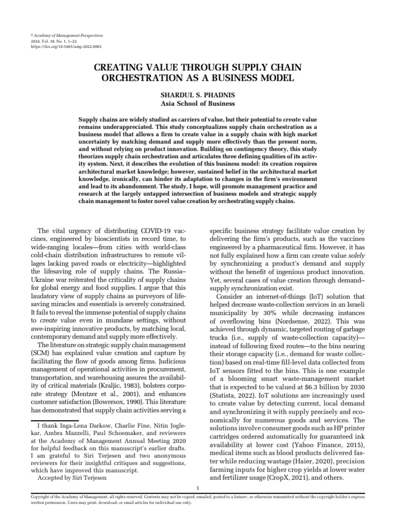 Creating Value Through Supply Chain | PDF | Business Model | Supply Chain