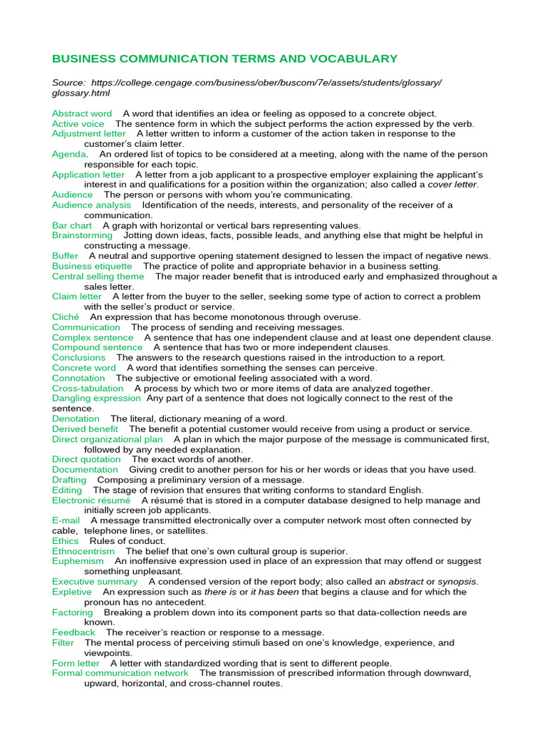 Business Communication Glossary | PDF | Cheque | Stocks