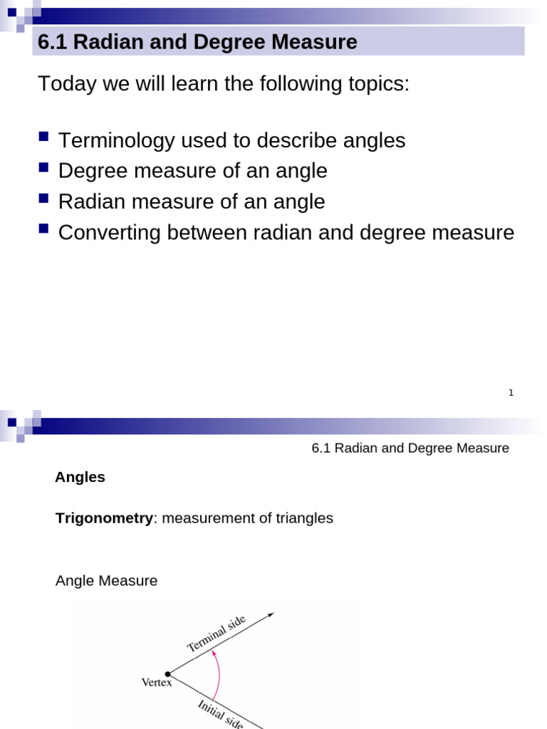 Radian and Degree Measure | PDF | Angle | Geometry