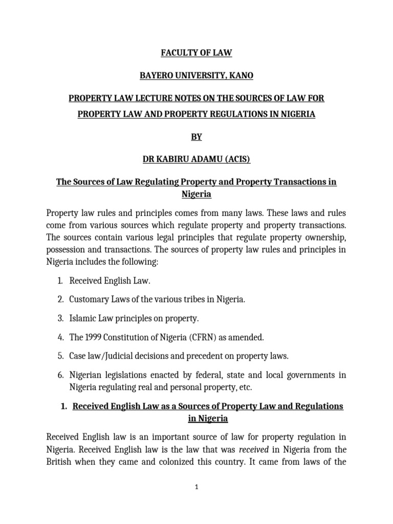 Sources of Property Law in Nigeria | PDF | Equity (Law) | Common Law