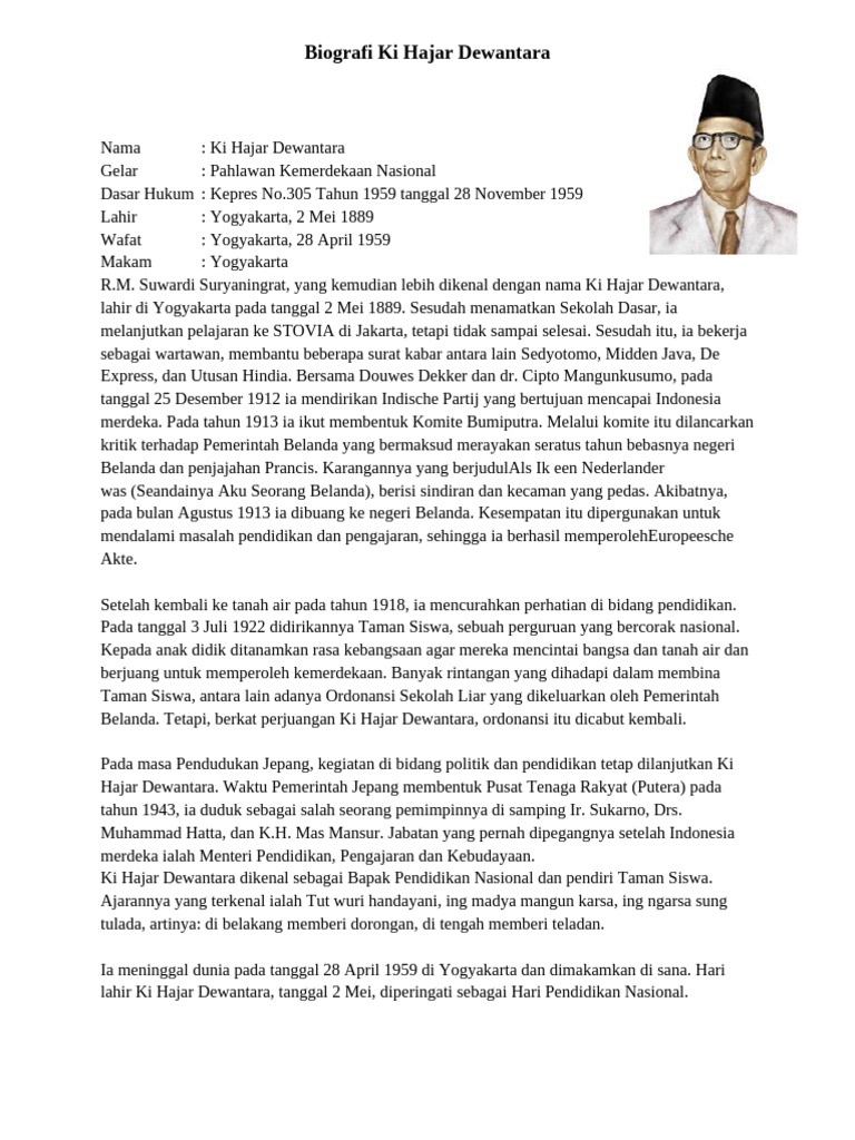 Biografi Singkat Ki Hajar Dewantara Biog | PDF