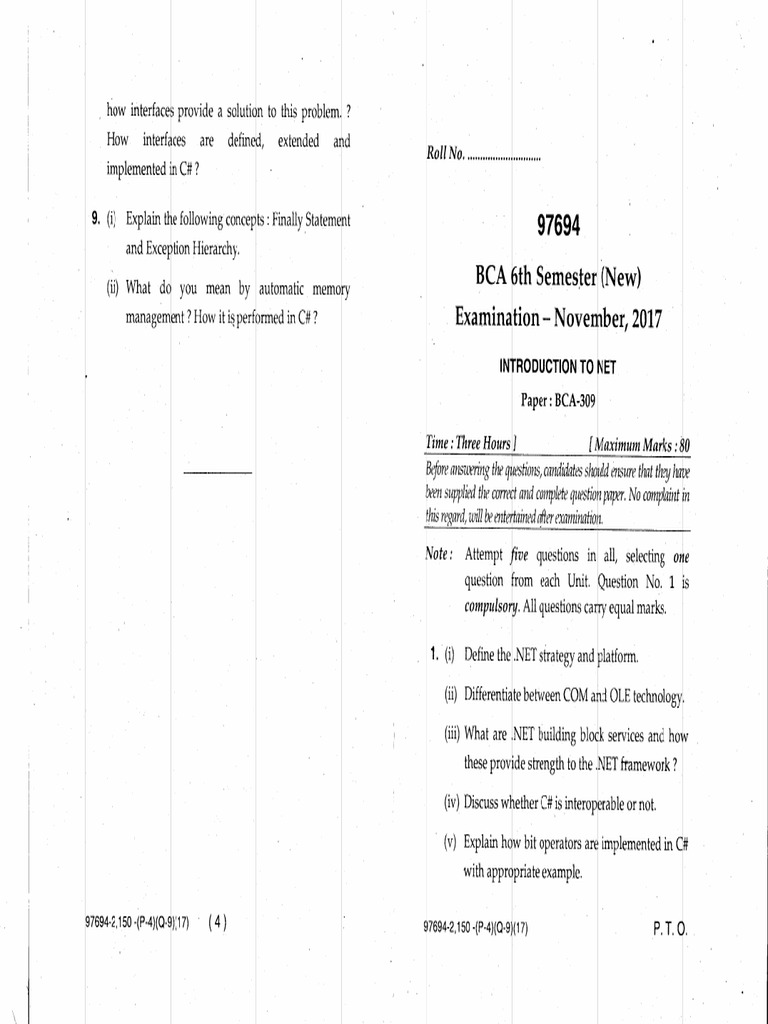 Bca 6 Sem Introduction To Dot Net 97694 Nov 2017 | PDF