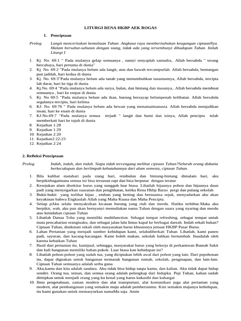 Liturgi Rena HKBP Aek Rogas | PDF