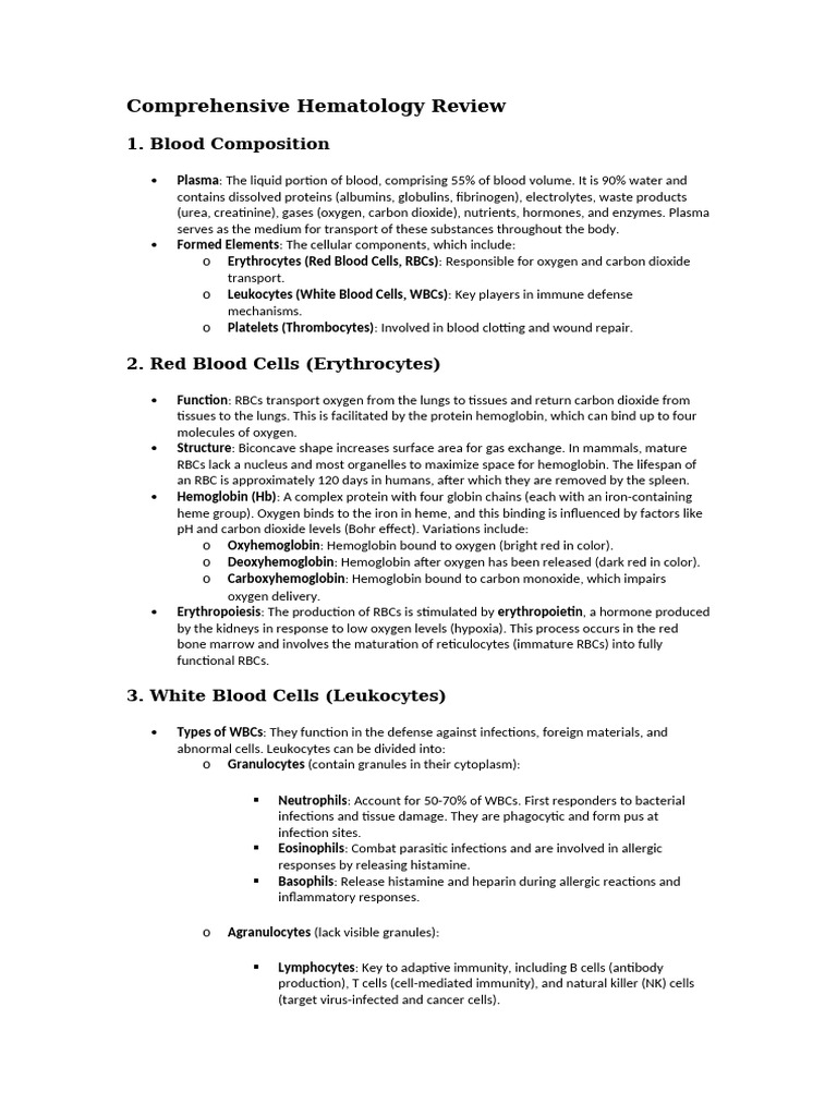 Comprehensive Hematology Reviewer | PDF | Anemia | Coagulation