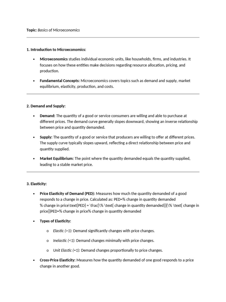 Basics of Microeconomics | PDF | Demand | Elasticity (Economics)