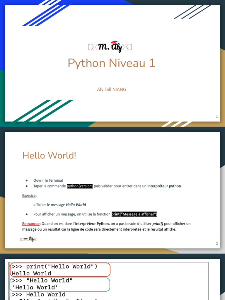 Python Niveau 1 Partie 2 Cours 1 | PDF | Booléen | Programmation informatique