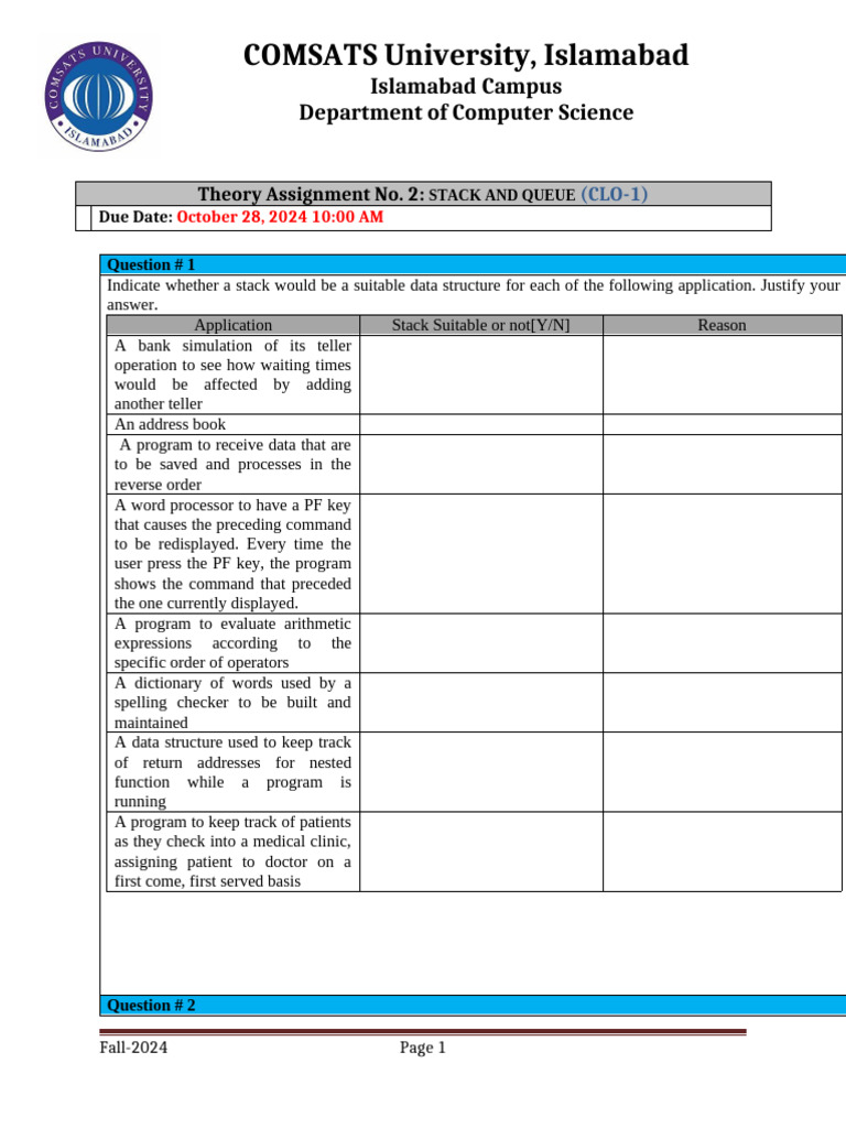 Theory Assignment 2 Pdf Queue Abstract Data Type Computer Programming