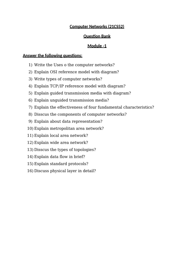 1st IA Computer Networks Question Bank | PDF