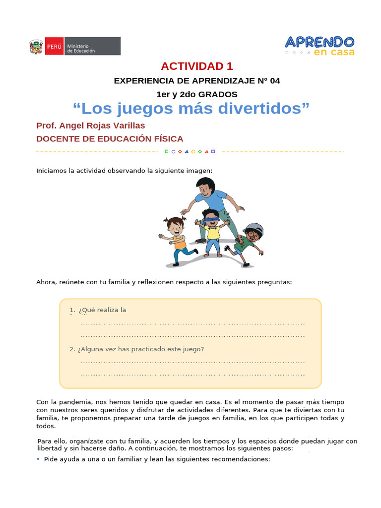 EXPERIENCIA DE APRENDIZAJE SEMANA 06 1er y 2do Grado | PDF | Juegos y ...