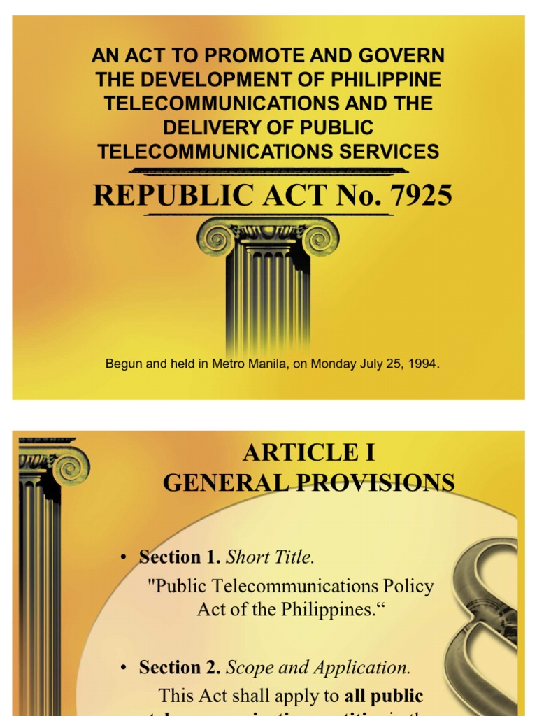 Republic Act No 7925 | PDF | Telephone Exchange | Telecommunication