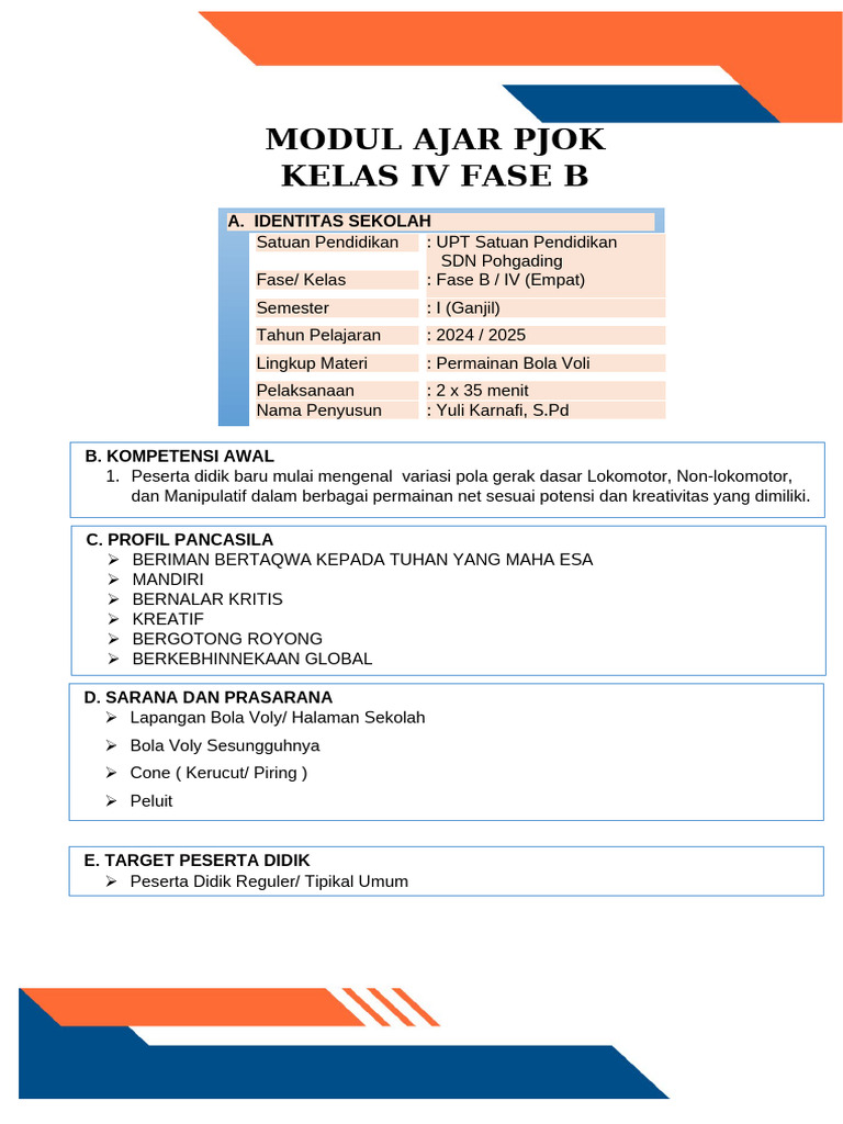 Modul Ajar Pjok Kelas Iv Baru - Yuli Karnafi | PDF