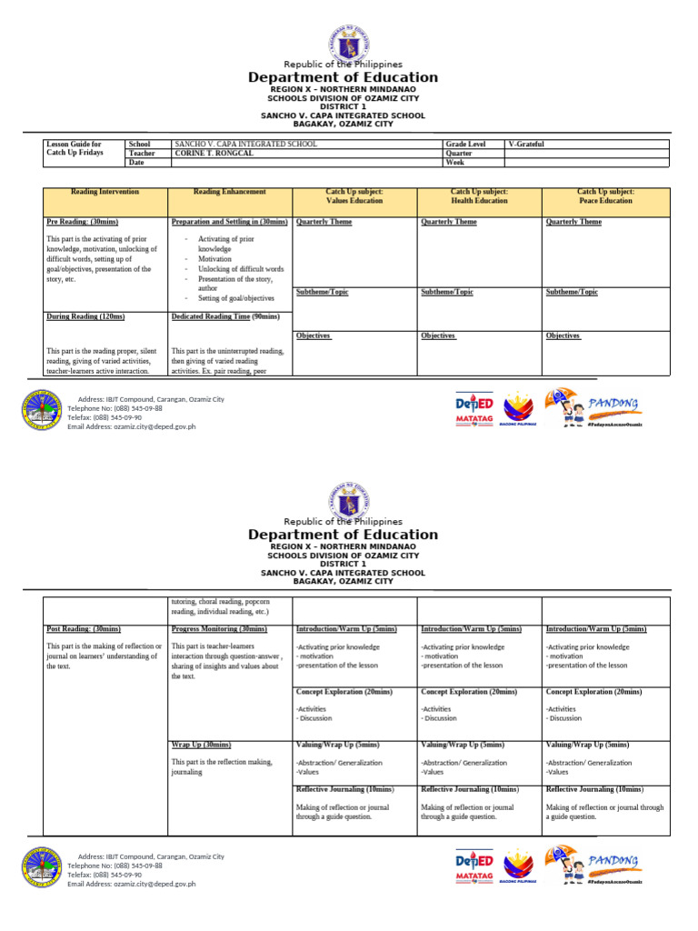 Catch Up Fridays Lesson Guide Template | PDF