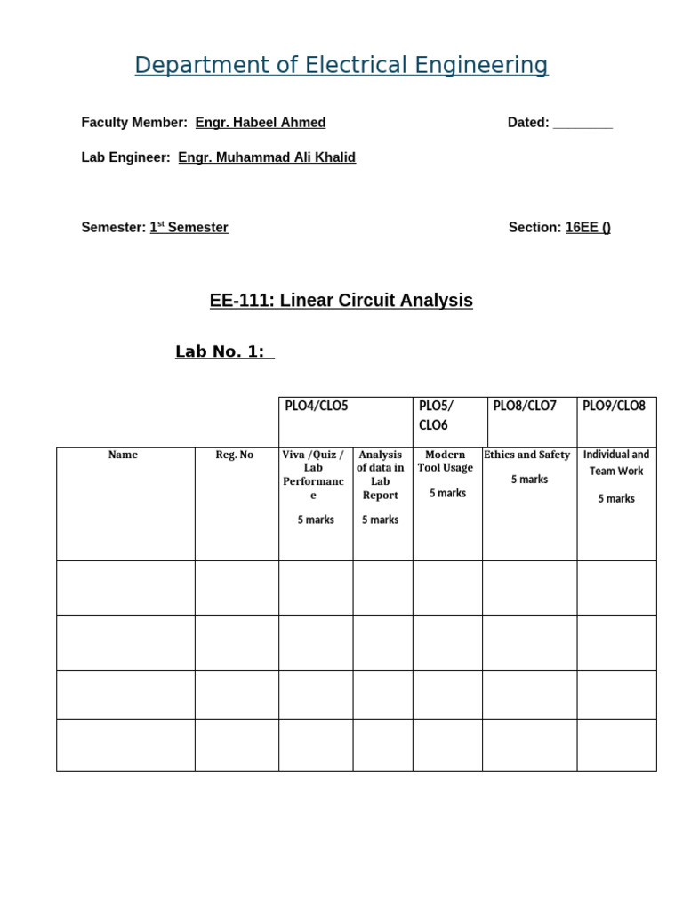 Lab Front Page Section AB | PDF