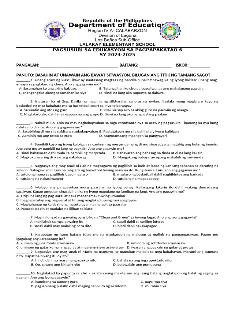 Diagnostic Test Esp 6 | PDF