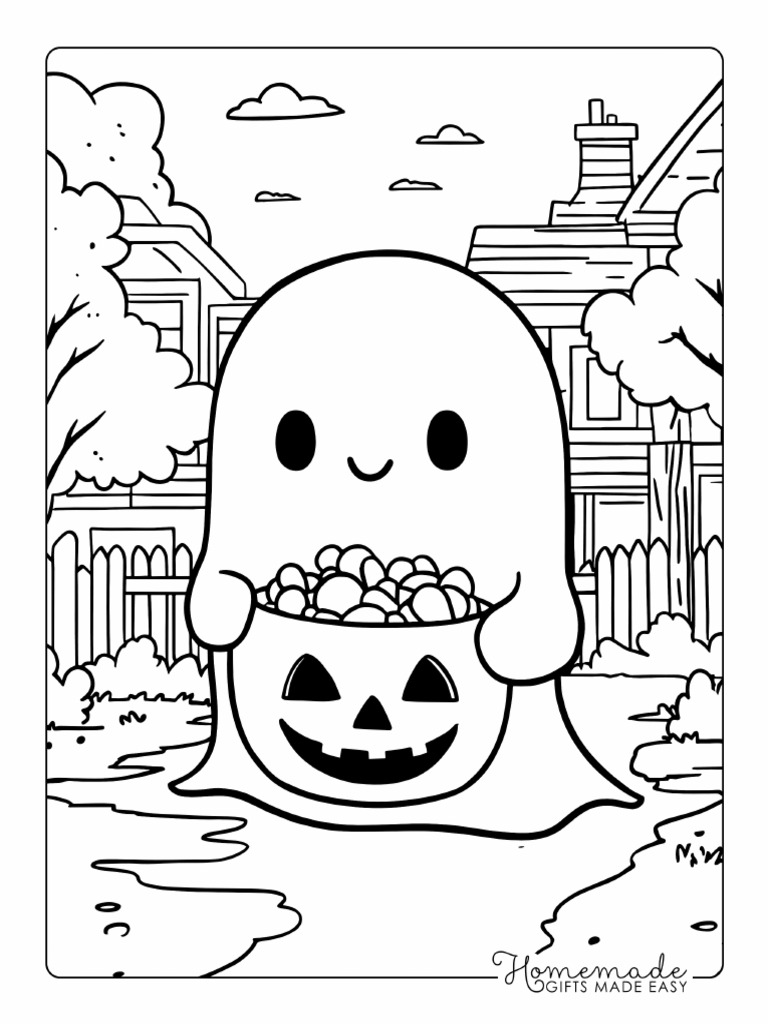 Ghost Coloring Pages Cute Ghost Trick or Treating | PDF