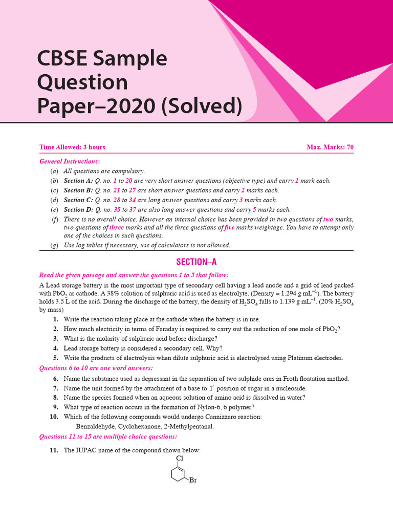 CBSE 2020 Solved Sample Question Paper | PDF | Nickel | Chemical Bond