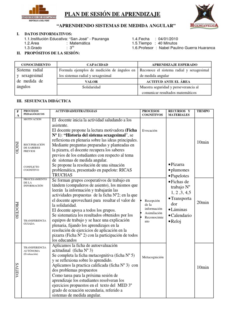 PLAN DE SESIÓN DE APRENDIZAJE- NABEL | Evaluación | Pedagogía