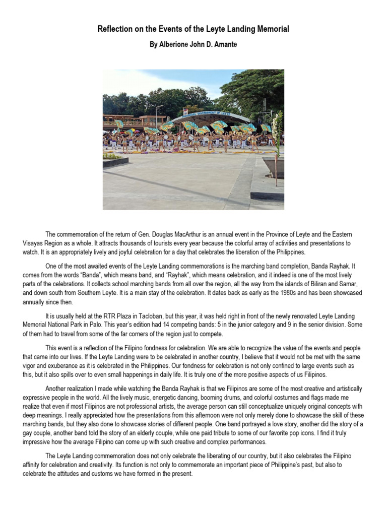Reflection on the Events of the Leyte Landing Memorial | PDF