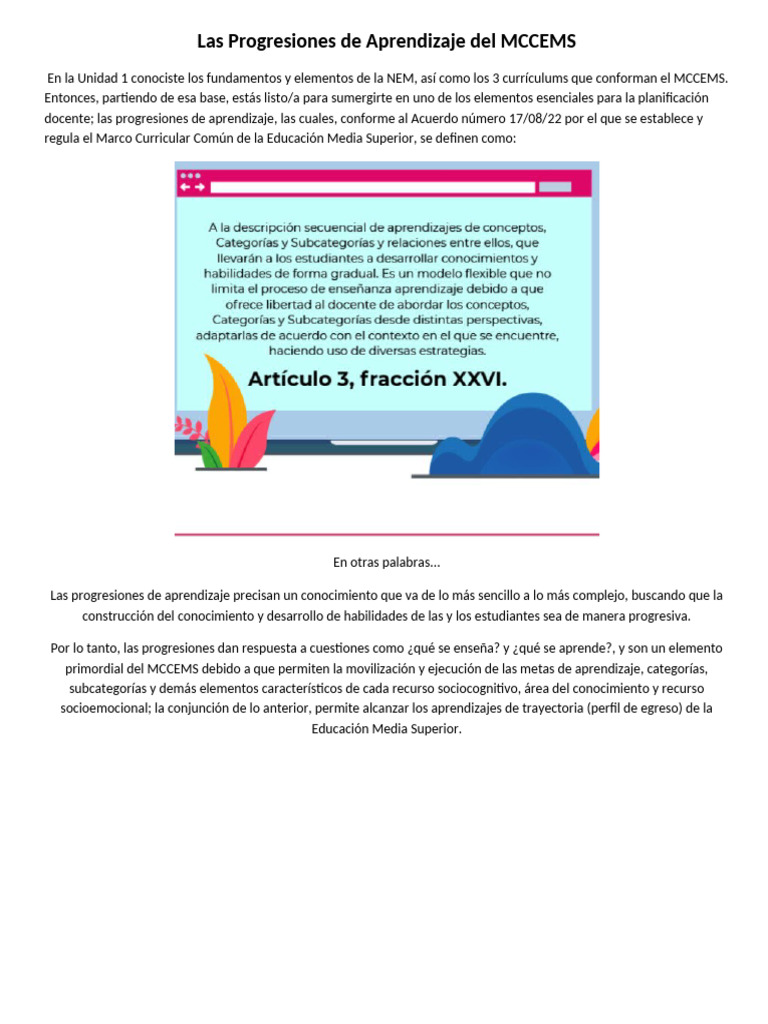 Progresiones de Aprendizaje MCCEMS | PDF | Aprendizaje | Enseñando