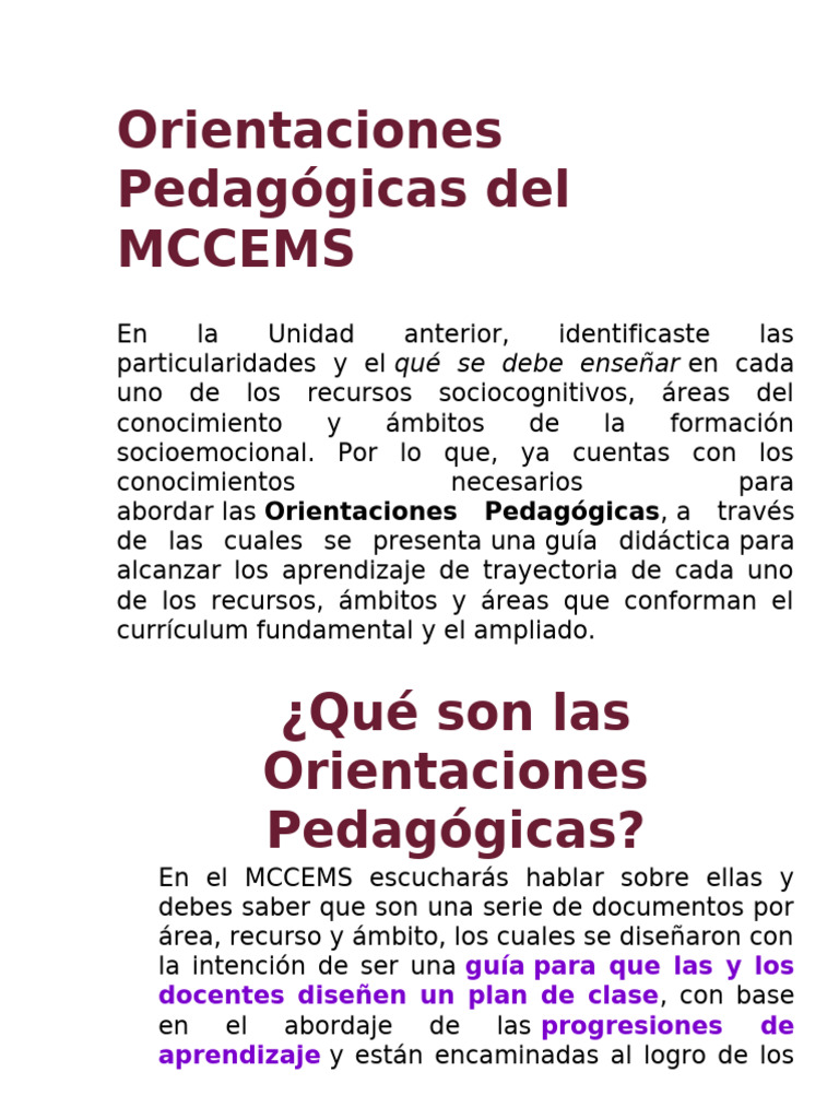 Orientaciones Pedagógicas Del MCCEMS | PDF | Crecimiento personal y profesional