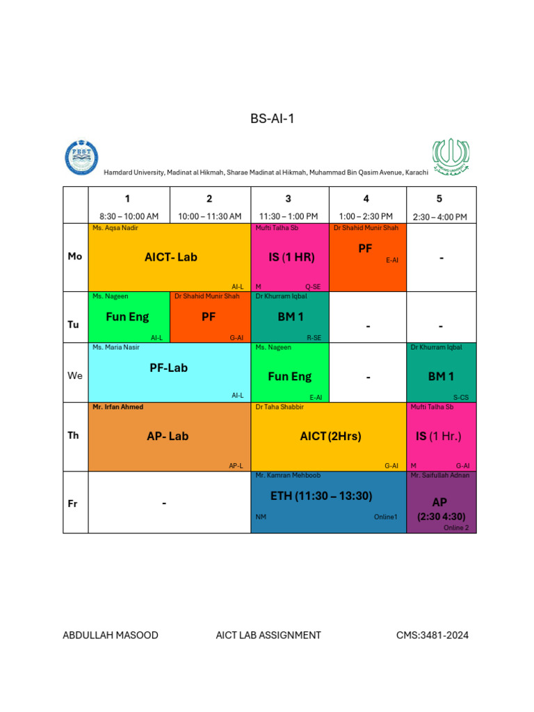 ABDULLAH MASOOD Time Table | PDF